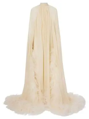 TALLER MARMO Feather-trimmed Silk Gown - White