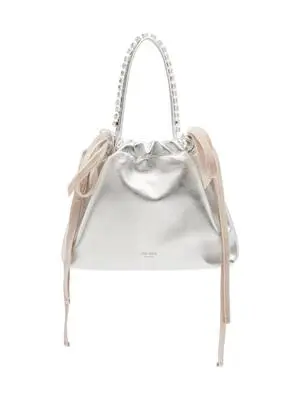 JIMMY CHOO Drawstring Mini Embellished Leather Shoulder Bag - Silver