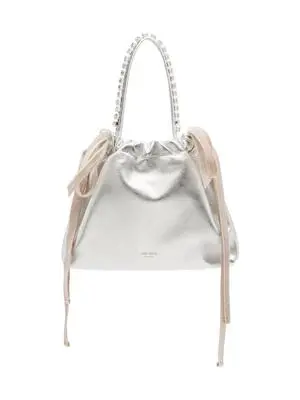 JIMMY CHOO Drawstring Mini Embellished Leather Shoulder Bag - Silver