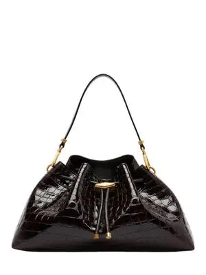 JIMMY CHOO Cinch Medium Croc-effect Leather Tote Bag - Brown