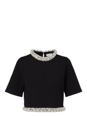 Simkhai Ozelle Embellished Knitted Crop Top - Black
