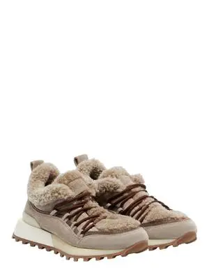 Brunello Cucinelli Shearling-lined Suede Sneakers - Beige