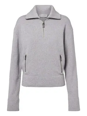 Victoria Beckham Wool And Cashmere Half-zip Sweater - Grey