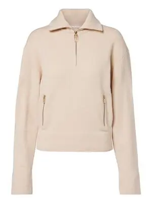 Victoria Beckham Wool And Cashmere Half-zip Sweater - Beige