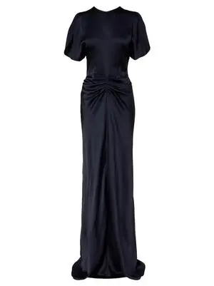 Victoria Beckham Gathered Satin Gown - Blue