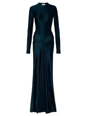 Victoria Beckham Gathered Satin Gown - Green