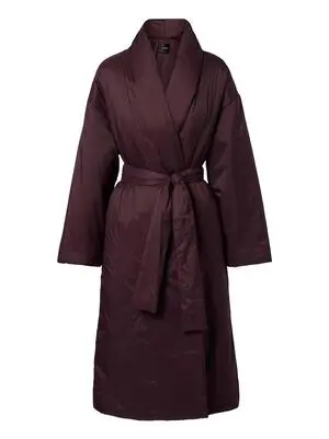 LESET Belted Taffeta Puffer Coat - Burgundy