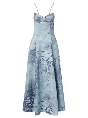 Simkhai Floral Linen And Cotton Bustier Dress - Blue