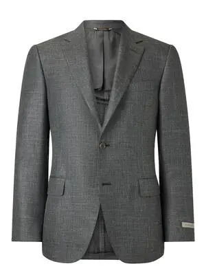 Canali Slim-fit Wool, Silk And Linen-blend Twill Blazer - Gray