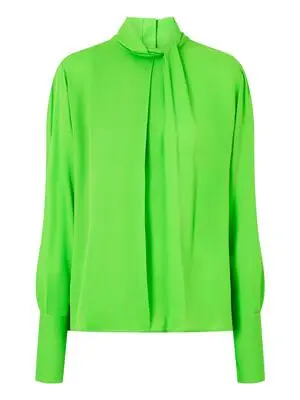 TOM FORD Cutout Draped Pleated Silk-georgette Blouse - Green