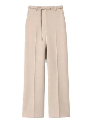 Lafayette 148 New York Wool Cashmere Flannel Wide Leg Pants - Hickory Melange