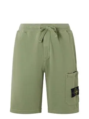 Stone Island Straight-leg Logo-appliquéd Garment-dyed Cotton-jersey Drawstring Shorts - Green