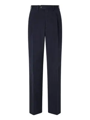 SAMAN AMEL Straight-leg Pleated Cotton-blend Trousers - Blue