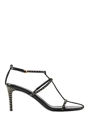 Khaite Cage Studded Glossed-leather Sandals - Black