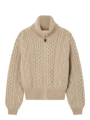 Loro Piana Eyre Cable-knit Cashmere Turtleneck Cardigan - Neutrals