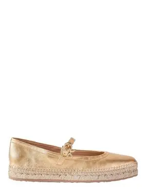 GIANVITO ROSSI Elda Metallic Leather Espadrille Mary Jane Flats - Gold