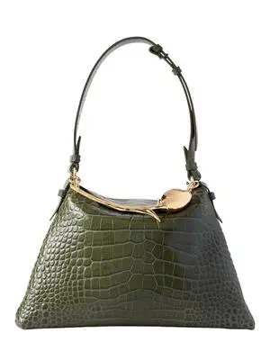 Erdem Bloom Large Croc-Effect Leather Shoulder Bag Army Green