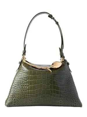 Erdem Bloom Large Croc-effect Leather Shoulder Bag - Green