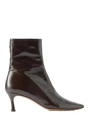 Bottega Veneta Sofia Glossed-Leather Ankle Boots Chocolate