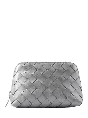 Bottega Veneta Intrecciato Leather Pouch - Silver