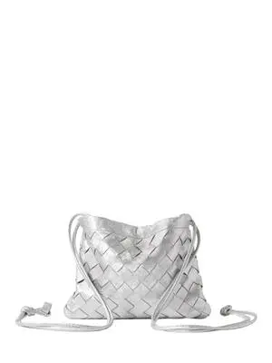 Bottega Veneta Intrecciato Metallic Leather Shoulder Bag - Silver