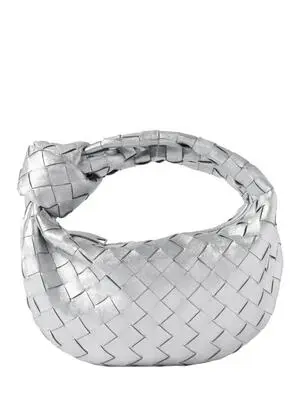 Bottega Veneta Jodie Mini Intrecciato Distressed Metallic Leather Tote - Silver