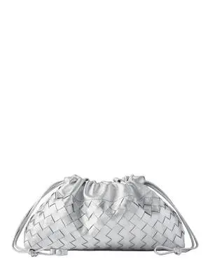 Bottega Veneta Intrecciato Metallic Leather Pouch - Silver
