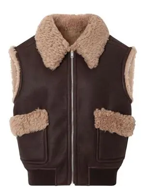 Bally Shearling Zip-Up Vest Dark Brown