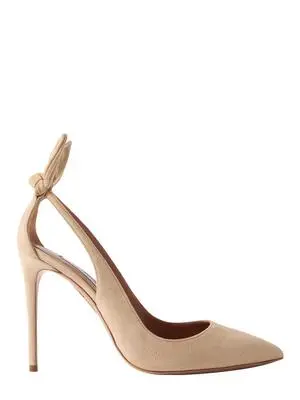 AQUAZZURA Bow Tie 85 Suede Pumps - Neutrals