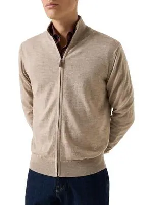 Eton Merino Wool Zip Cardigan - Light Beige