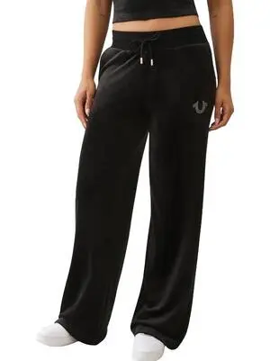 True Religion Crystal Velour Straight Leg Pants - Jet Black