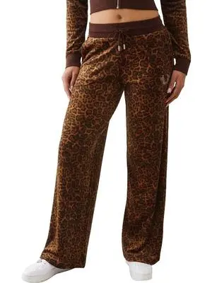 True Religion Crystal Velour Straight Leg Pants - Leopard