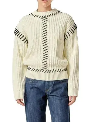 English Factory Stitch Detail Chunky Sweater - Cream/black