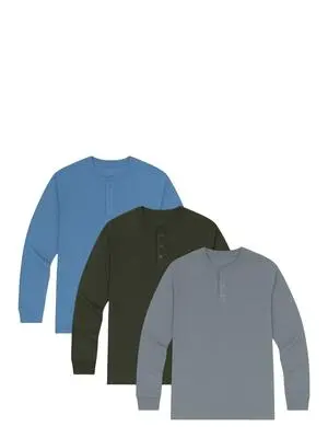 BENBEN 3 Pack Long Sleeve Henley Tees - Blue/green/grey