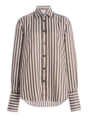 WITH NOTHING UNDERNEATH Striped Boyfriend Shirt - Brown