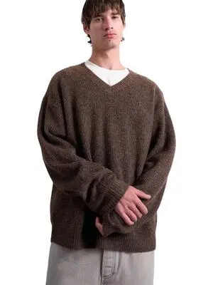 Topman Oversized V-neck Ribbed Sweater - Brown
