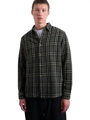 Topman Textured Check Overshirt - Medium Green