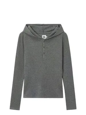 B+AB Buttoned Ribbed Hoodie - Grey
