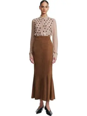 Lela Rose Paillette Embroidered Georgette Shirt - Brown