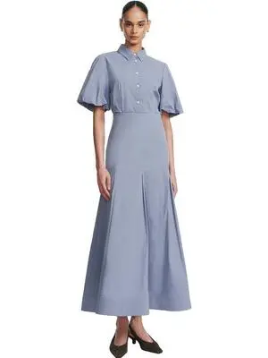 Lela Rose Cotton Poplin A-line Skirt - Blue