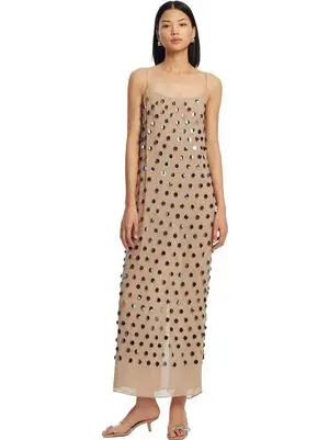 Lela Rose Paillette Embroidered Georgette Slip Dress - Brown