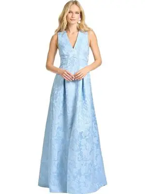 Sachin & Babi Brooklynne Floral Cloque Gown Blue