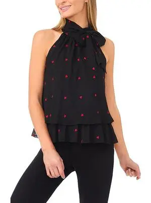 CECE DUPRAZ Tiered Halter Bow Tie Top - Rich Black