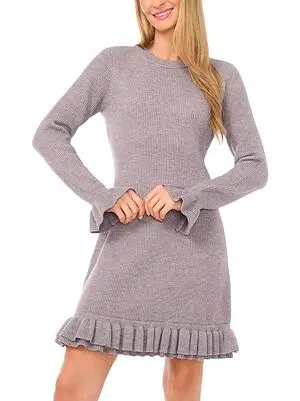 CECE DUPRAZ Long Sleeve Ruffle Sweater Dress - Medium Heather Grey