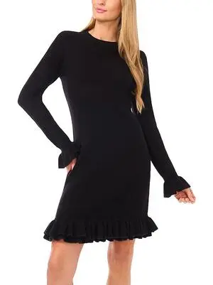 CECE DUPRAZ Long Sleeve Ruffle Sweater Dress - Rich Black