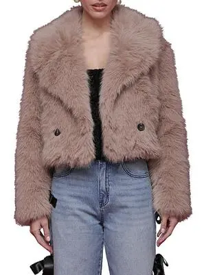 Avec Les Filles Cropped Faux Fur Coat - Taupe