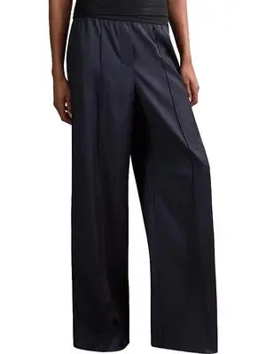 REISS Petite Neave Pinstripe Wide Leg Trousers - Navy