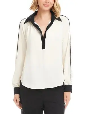 Karen Kane Long Sleeve Colorblock Top - Cream/ Black