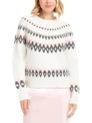 Karen Kane Jacquard Crewneck Sweater - Off White