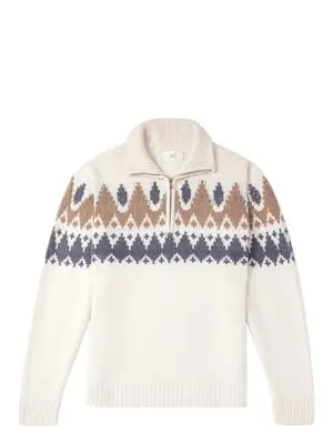 Mr P. Fair Isle Wool And Cashmere-blend Half-zip Sweater - Neutrals